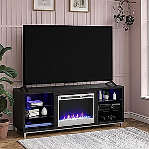 Ameriwood Home Lumina Fireplace Stand for TVs, up to 70", Black Oak
