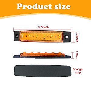 ZKFAR 6 PCS Car LED Side Marker Indicator, 12V 3258-6SMD Sponge Strip Side Light, Smoke Lens Waterproof Turn Signal Lamp, Suitable for Most Cars, Trucks, Vans, Trailers, Boats (Yellow)
