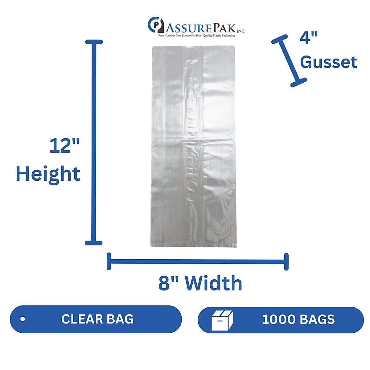 Plastic Produce Bag for Bread and Groceries - 4"x2"x8" - 1000 Bags - 0.95 mil - Natural Color - No Venting Holes LDPE