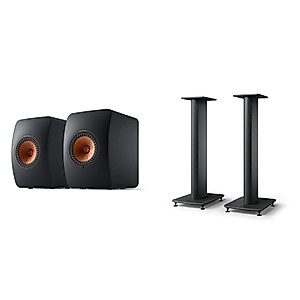 KEF LS50 Wireless II (Pair, Carbon Black) & S2 Speaker Stand (Pair, Carbon Black)