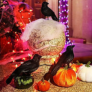 ATDAWN 6 Pack Halloween Black Feathered Crows, Realistic Looking Halloween Birds Decoration