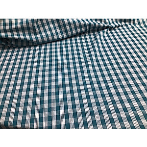 Teal Woven Palaka Hawaiian Print Fabric Sold by The Yard