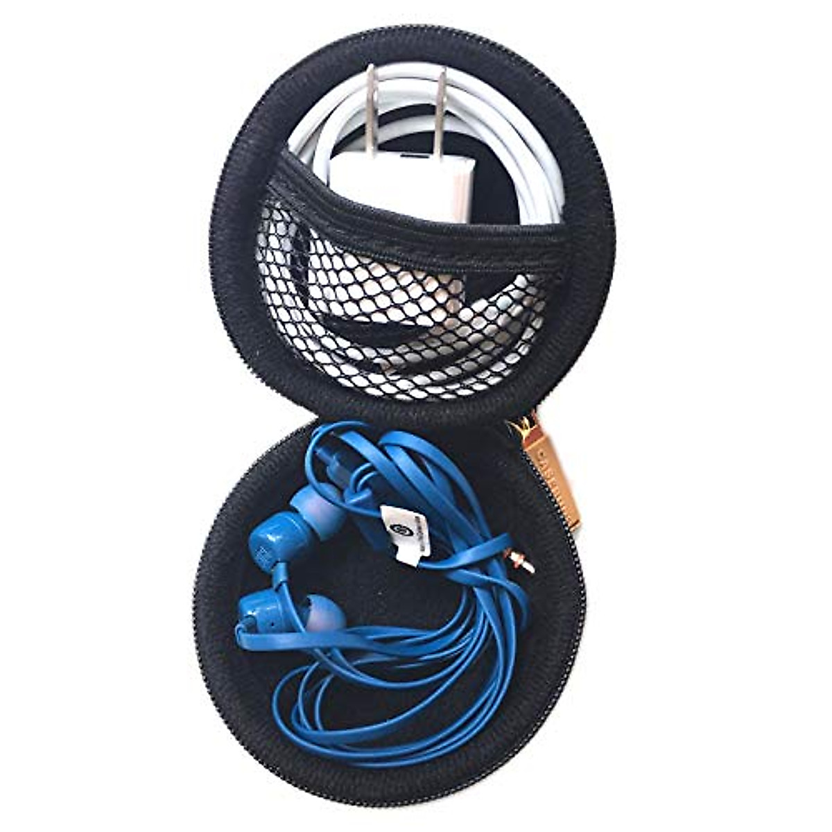 CASEBUDi Round Earbud and Phone Charger Storage Case with Carabiner | Limited Edition Gold Ballistic Nylon