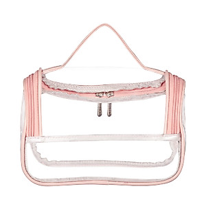 HAOGUAGUA Heavy Duty Clear Cosmetic Bag Waterproof Transparent Travel Makeup Toiletry Organizer Bag (Pink)