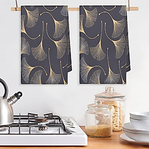 Ginkgo Biloba Kitchen Towels and Dishcloths Set of 4-17.7" x 28.3" Absorbent Dish Towels with Hanging Loop Hand Towel for Farmhouse Bar Towels & Tea Towels