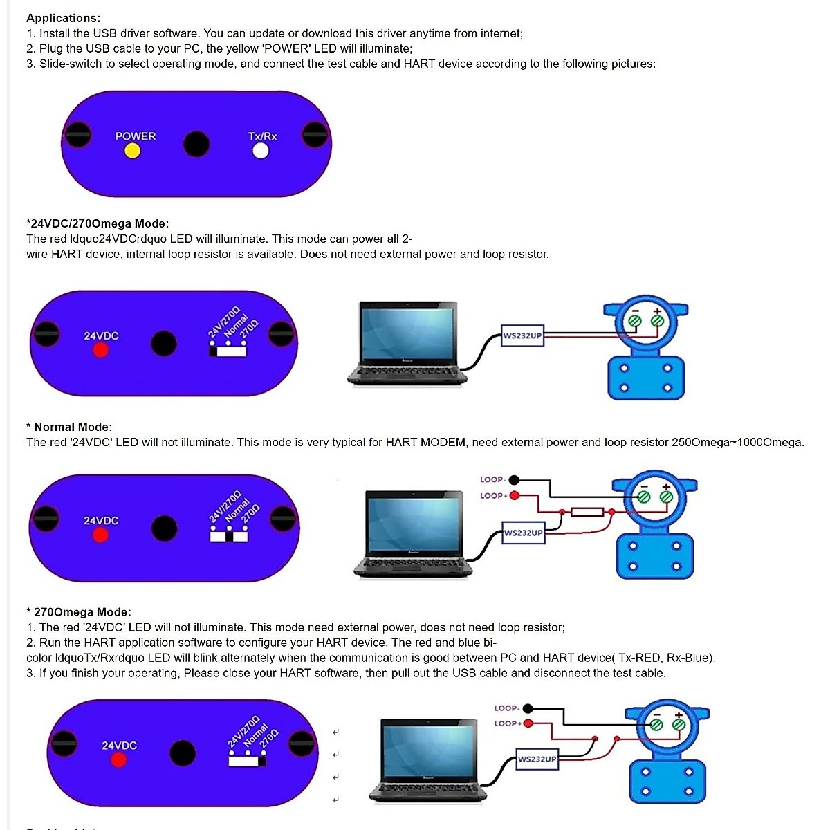 USB Hart Modem WS232UP Hart-USB Modem Hart Transmitter with Built-in 24VDC Loop Resistor Hart Communicator 475 375 Modem Modem