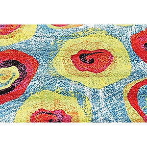 Unique Loom Lyon Collection Colorful Modern Abstract Floral Area Rug, 4 x 6 Feet, Blue/Yellow