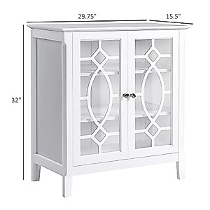 HOMCOM Sideboard Buffet Cabinet, Kitchen Storage Cabinet, Double Glass Door Accent Cabinet with Adjustable Shelves for Entryway, Living Room, White