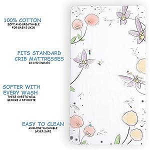 JumpOff Jo - Fitted Crib Sheet, Super Soft Breathable 100% Cotton Baby Crib Sheet for Standard Crib Mattresses and Toddler Beds, 28 in. x 52 in. - Fairy Blossom