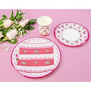 Royal Bluebonnet Paper Plates and Napkins Sets – Set of 24 – Paper Plates and Napkins and Cups, Rose Floral Tea Party Decorations, Paper Plates