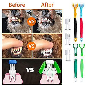 Tezam Dog Toothbrush Finger Set, Canine Toothbrush Kit for Dental Care with 3 Silicone Finger Brush - 3 Sided Pet Tooth Brush for Dogs and Cats Teeth Cleaning