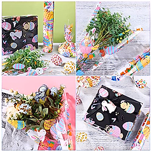 Easter Cellophane Wrapping Paper 100 ft x 16 Inch 2.5 Mil Thick Cello Wrap Roll Crystal Clear Easter Themed Paper Wrapper Colored Bunny Egg Cellophane Gift Wrap for Small Baskets Treats Craft Flowers