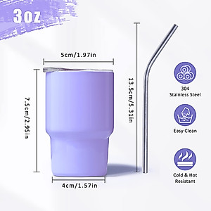 REFARICO 6 Pack 3oz Mini Tumbler Shot Glasses with Straw and Lid Stainless Steel Colored Sublimation Tumblers Double Wall Vacuum Insulated Cups for Party, Birthday's Day-Multicolor