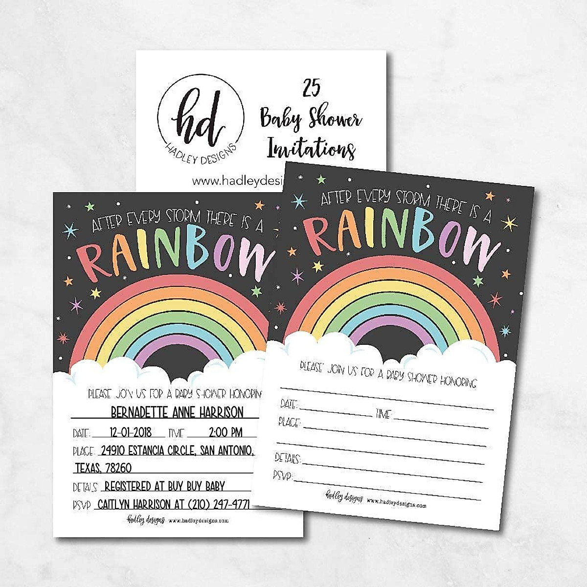 25 Rainbow Baby Shower Invitations, 25 Book Request Baby Shower Guest Book Alternative, 25 Baby Shower Diaper Raffle Tickets For Baby Shower Games To Play, After Every Storm Diaper Raffle Cards