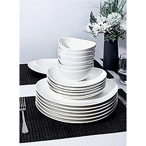 Sweese White Dinner Plates 11 Inch - Porcelain Modern Curve Square Plate Set of 6 - Dishwasher, Microwave, Oven Safe, Smooth Glaze, Scratch Resistant - 150.001