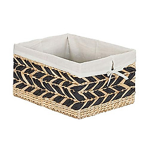 Household Essentials Brown Rectangle Woven Wicker Storage Basket with Liner | Black