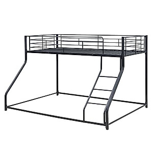 MiHunnor Twin XL Over Queen Metal Floor Bunk Bed, Metal Bunk Bed Frame with Safety Guardrail and Staircase for Kids Teens Adult, No Box Spring Needed