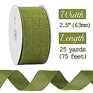 MEEDEE Sage Green Wired Ribbon for Christmas Tree Ribbon Garland Burlap Christmas Wired Ribbon 2.5 Inch by 25 Yards Perfect for Wreath Supplies Gift Wrapping Bow Making Home Decorations