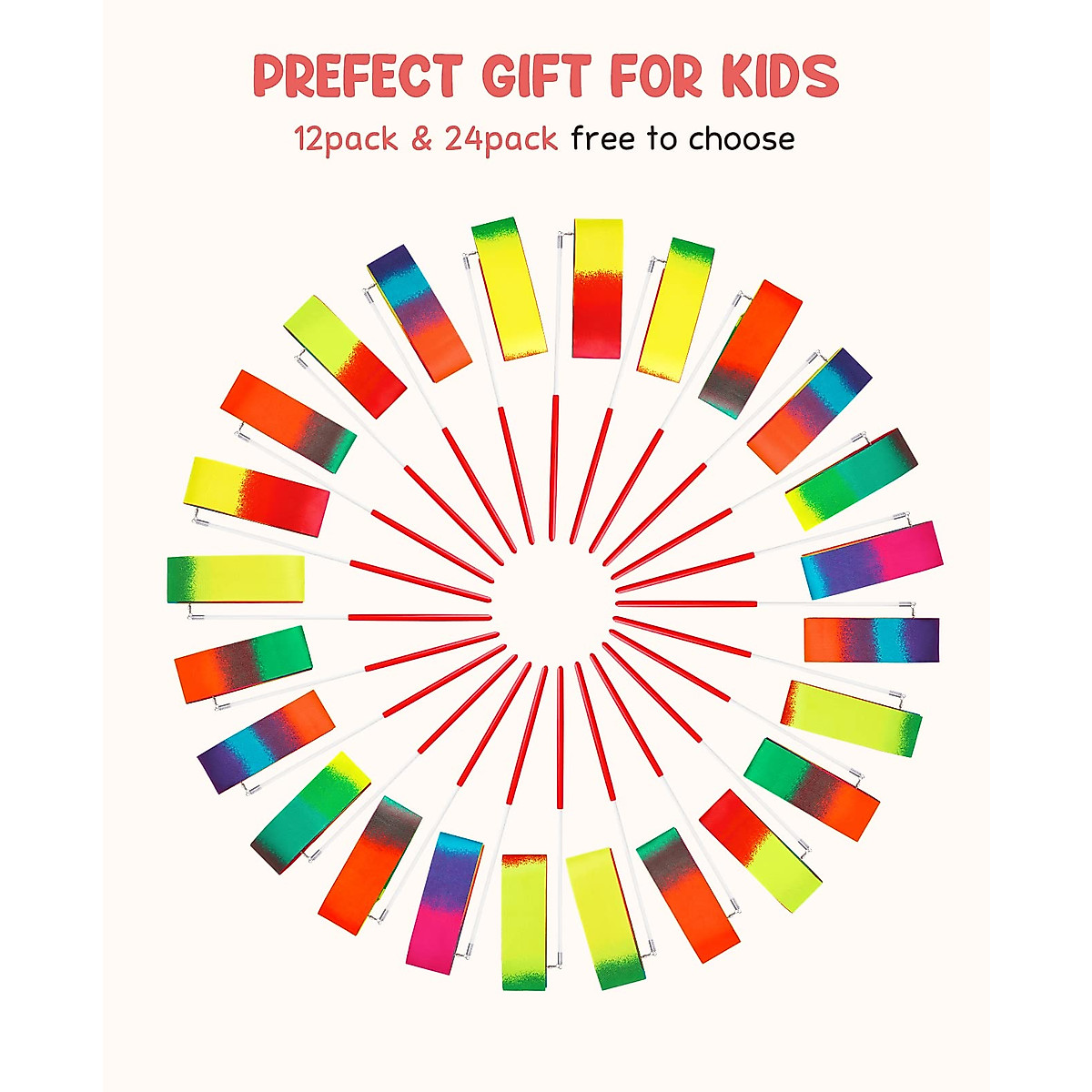 JoyCat 12 Pack Dance Ribbon Party Favors for Kids,Rainbow Birthday Decorations,Unicorn Princess Fairy Party Supplies,Girls Party Games,Gymnastics Goody Bag Stuffers