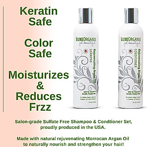 LuxeOrganix Sulfate Free Shampoo and Conditioner: Keratin Safe & Paraben Free - Moroccan Argan Oil Smooths & Moisturizes, Best for Dry, Damaged, Frizzy, & Curly Hair (8oz Set)