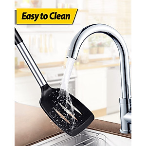 Pack of 2 Silicone Solid Turner ,Non Stick Slotted Kitchen Spatulas ,High Heat Resistant BPA Free Cooking Utensils ,Ideal Cookware for Fish ,Eggs ,Pancakes (Black)