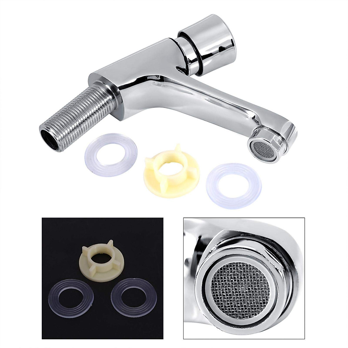 Basin Faucet Public Kitchen Bathroom Faucet G1/2 Chrome Plated Time Delay Faucet Self Closing Water Saving Sink Tap Faucet for Home Hotel