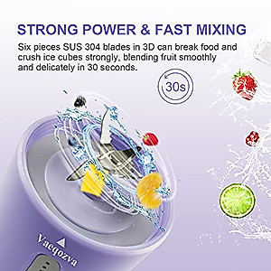 Vaeqozva Portable Blender, Personal Size Mini Blender, 17 Oz USB Rechargeable Jucier Cup, Shakes and Smoothies with Ice Tray for Home, Travel, Sport, Office