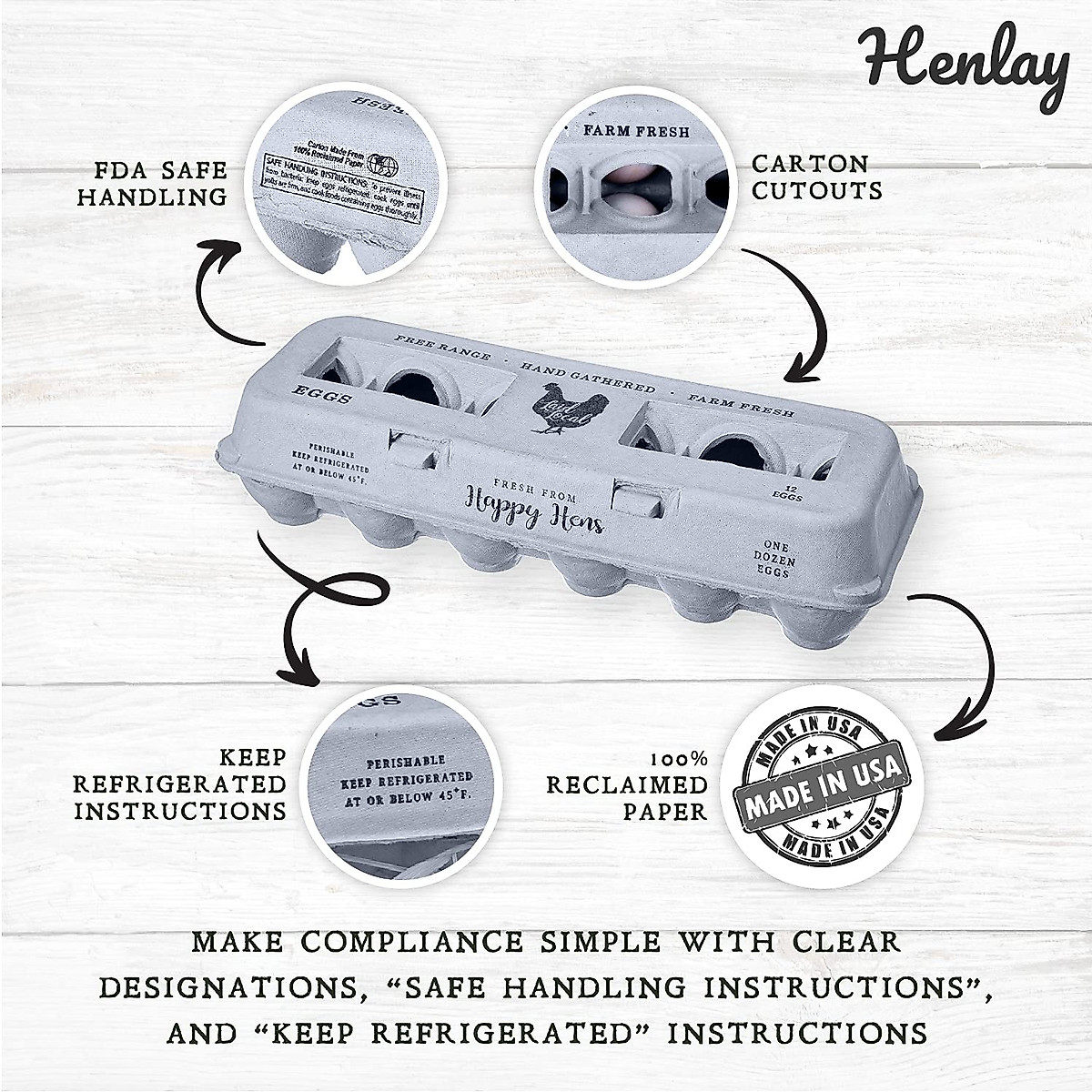 25 Egg Cartons- Adorable Printed Vintage Design for Farm Fresh Eggs, Recycled Paper Cardboard, Sturdy & Reusable, Carton Holds up to XL Chicken Eggs (25, Locally Laid Hen)