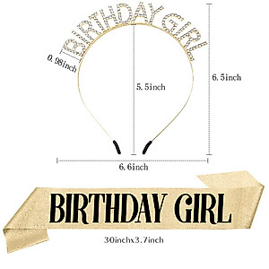 PQRUU Birthday Sash for Women Gold Birthday Girl Sash Glitter Birthday Sash and Tiara for Women Birthday Crowns for Women Happy Birthday Decorations Accessories Rhinestone Birthday Girl Headband