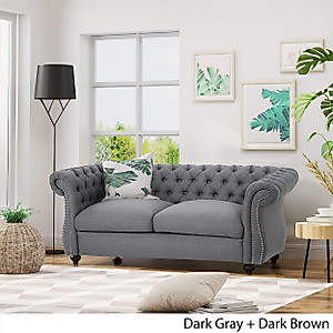 Christopher Knight Home GDFStudio Kyle Traditional Chesterfield Loveseat Sofa, Gray and Dark Brown, 61.75 x 33.75 x 27.75