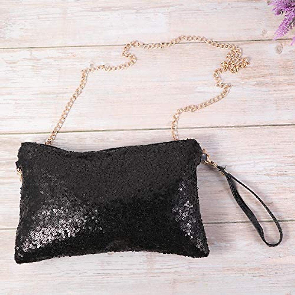 Tinksky Sparkly Sequin Handbag Lady Party Evening Clutch Shoulder Bag, Mother's Day gift or gift for women (Black), 10 * 7.1 * 0.8 inch
