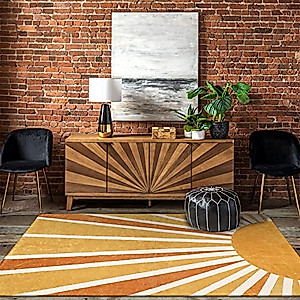 Lahome Boho Sun Print Area Rug - 3x5 Small Washable Rug Modern Abstract Non-Slip Accent Distressed Throw Rugs Floor Carpet for Bedrooms Living Laundry Room entryway Rug (3'x5', Rainbow Sun)