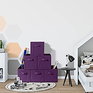 Sorbus Foldable Storage Cubes - 6 Fabric Baskets for Organizing Pantry, Closet, Shelf, Nursery, Playroom, Toy Box, Cubby - 11 Inch Dual Handle Collapsible Closet Organizers and Storage Bins (Purple)