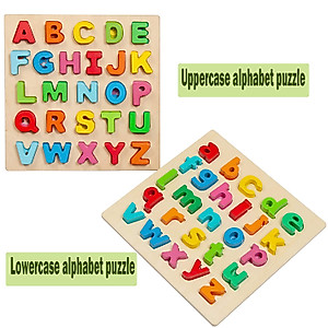 Wondertoys Wooden Alphabet Puzzle for Toddlers Chunky Lowercase & Uppercase Letters ABC Puzzles Board for Preschools Boys and Girls