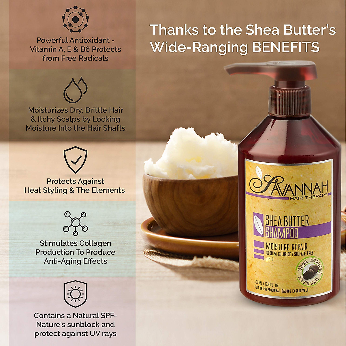 Savannah Hair Therapy Bundle - Shampoo and Conditioner Moisture Repair Treatment, Shea Butter, Cotton and Silk Protein for Dry and Damaged Hair. Sodium Chloride and Sulfate Free. 16.9 oz 500ml X 2