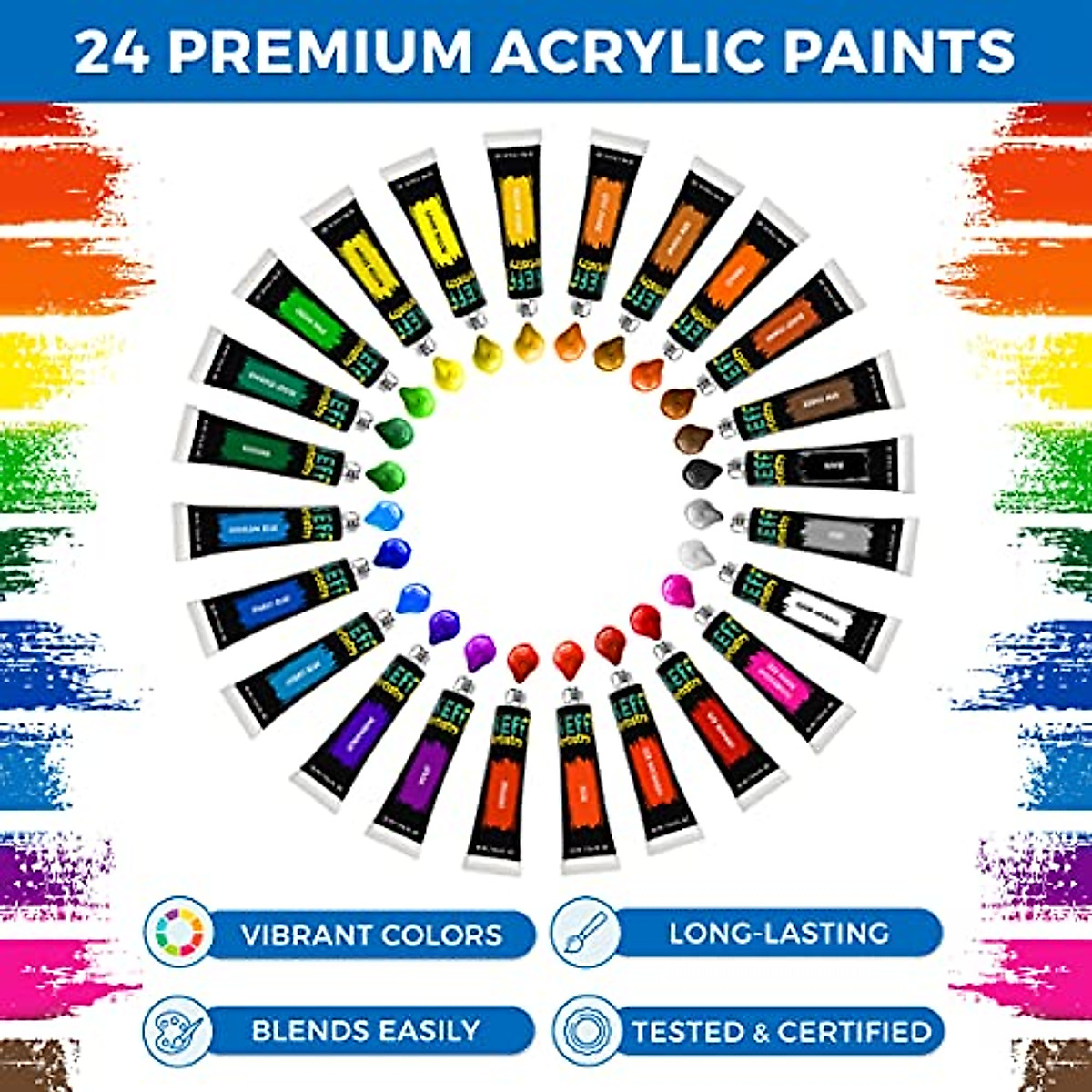 KEFF Acrylic Paint Set for Adults - Art Painting Supplies Kit with Tabletop Easel, Brushes, Canvas, Acrylic, Palette, Paint Knives & Cup for Professional & Beginners