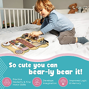KIDDERY TOYS Busy Board for Toddlers - Activity Board Bear Shaped Montessori Toys for Kids - Sensory Stimulating Car & Airplane Travel Toys for Toddlers, Quiet Learning Activities for Autism