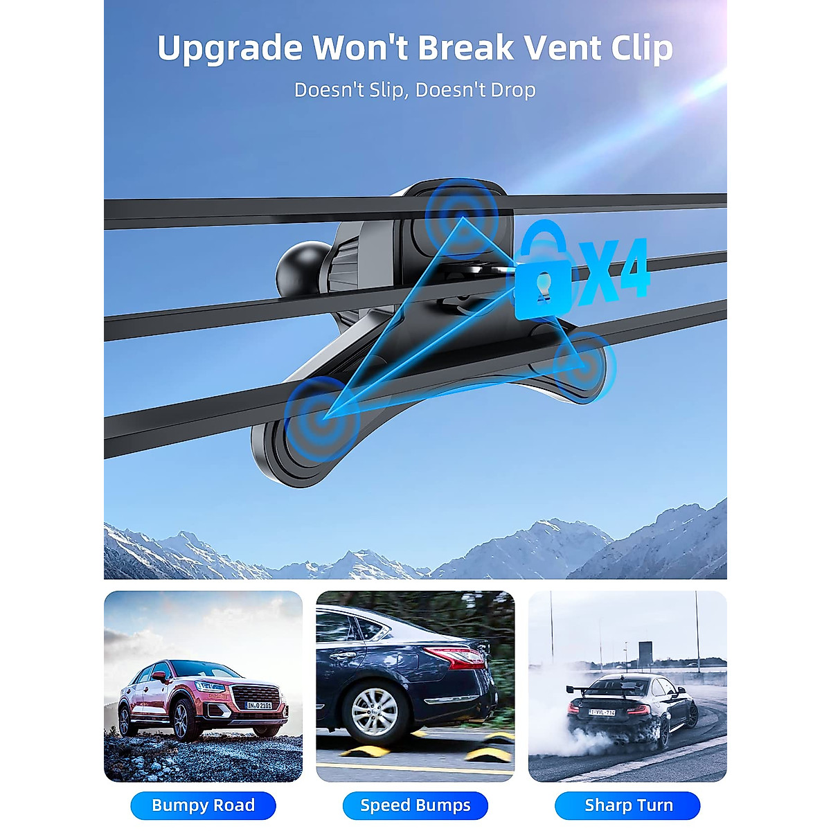 Phone Holder Mount for Car [ Off-Road Level & Stable Hook ] Windshield Dashboard Air Vent Universal Hands-Free Automobile Mounts Cell Phone Holder Fit for iPhone Smartphones