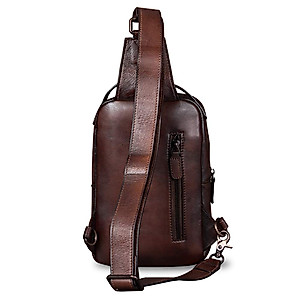 Genuine Leather Sling Bag for Men Crossbody Casual Hiking Daypack Vintage Handmade Chest Shoulder Backpack (Brown)
