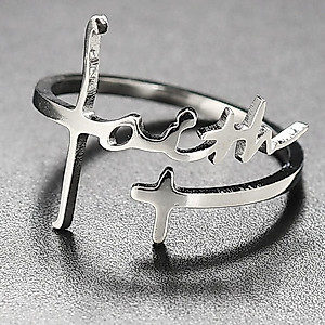 Jude Jewelers Stainless Steel Adjustable Size Faith Cross Christian Prayer Wedding Engagement Promise Anniversary Ring (Silver, Adjustable)