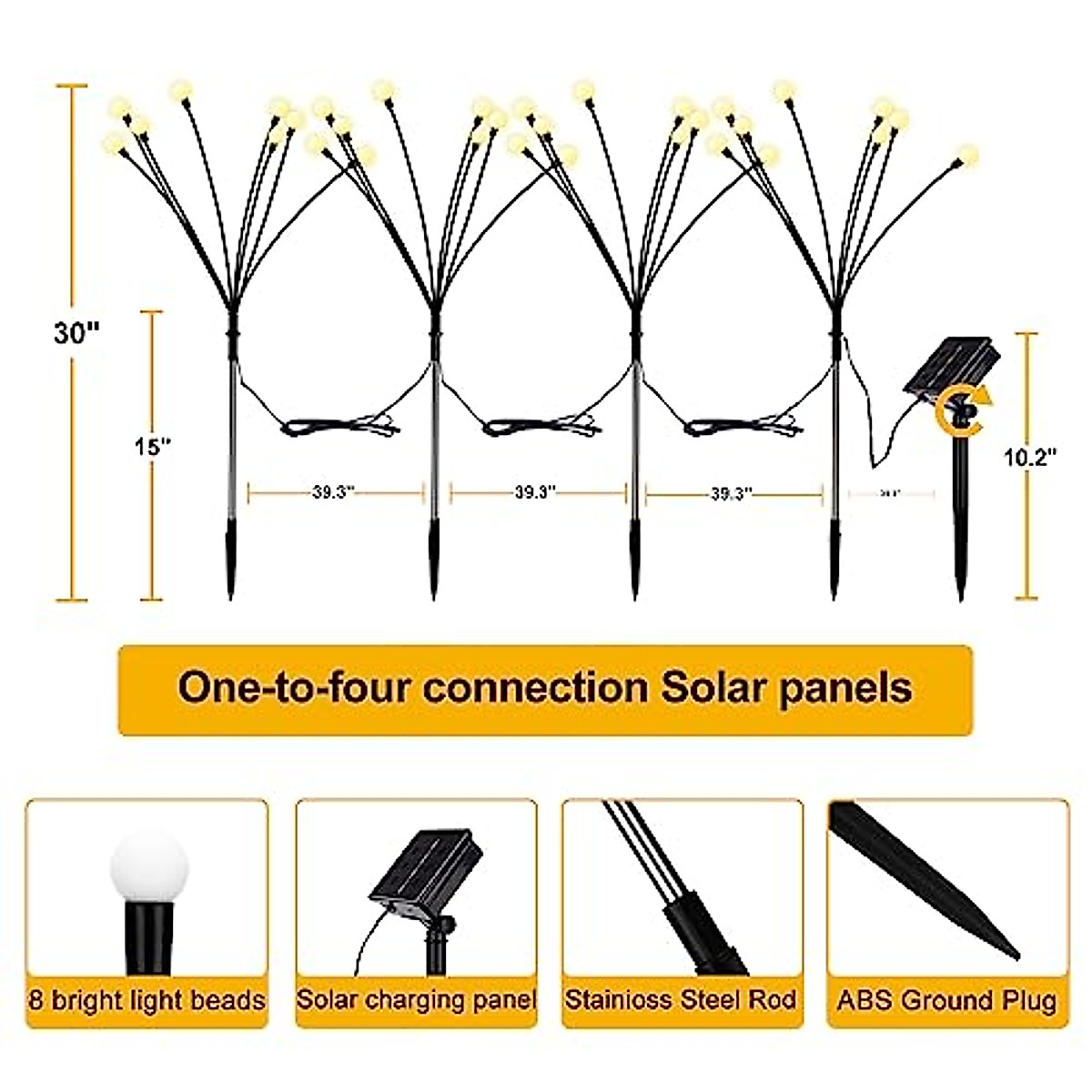 Siuholi Solar Lights-Firefly Lights, New Upgraded 4 Pieces Together Feature 32 LEDs Solar Starburst Swaying Waterproof Lights in Each Pack, Great for Lighting，Warm White（4pack） (Siuholi-1)