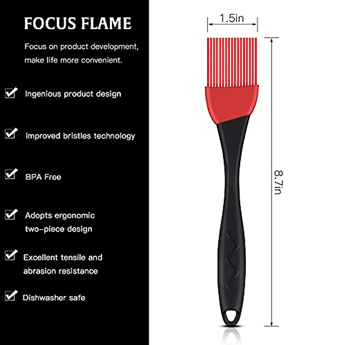 FOCUS FLAME Basting BBQ Baster Brush Grilling 2 pcs 8 IN Silicone Pastry Brush Oil Cooking Brush for cast iron Perfect Barbecue Baking Sauce Butter Dessert Marinade Meat Dishwasher Safe BBQ Brush
