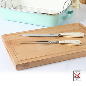 Martha Stewart Goswell 3pc Set w/ 8" Triple Riveted Stainless Steel Carving Knife, 6" Triple Riveted Stainless Steel Carving Fork w/Beech Wood Cutting and Serving Board