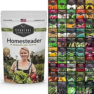 Survival Garden Seeds Homesteader Seed Vault - Vegetable Herb & Flower Seed Bank - 50 Heirloom Non-GMO Varieties for Planting & Growing Victory Gardens - Survival Food Emergency Preparedness Gear Kit