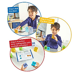 hand2mind Telling Time Dice, Large Foam Dice for Classroom, Clock Learning for Kids, Kindergarten Learning Activities, Clock Manipulatives, Math Dice, Educational Toys for Elementary Kids (Set of 16)