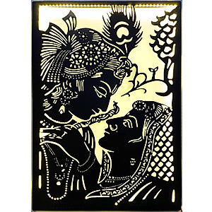 EU Radha Krishna Metal Wall Art Hanging With Backlight Led For Pooja Room Home Deco Lights For Mandir Krishna Swing Jhula Antique Metal Flute Wall Decor For Living Room Big Size