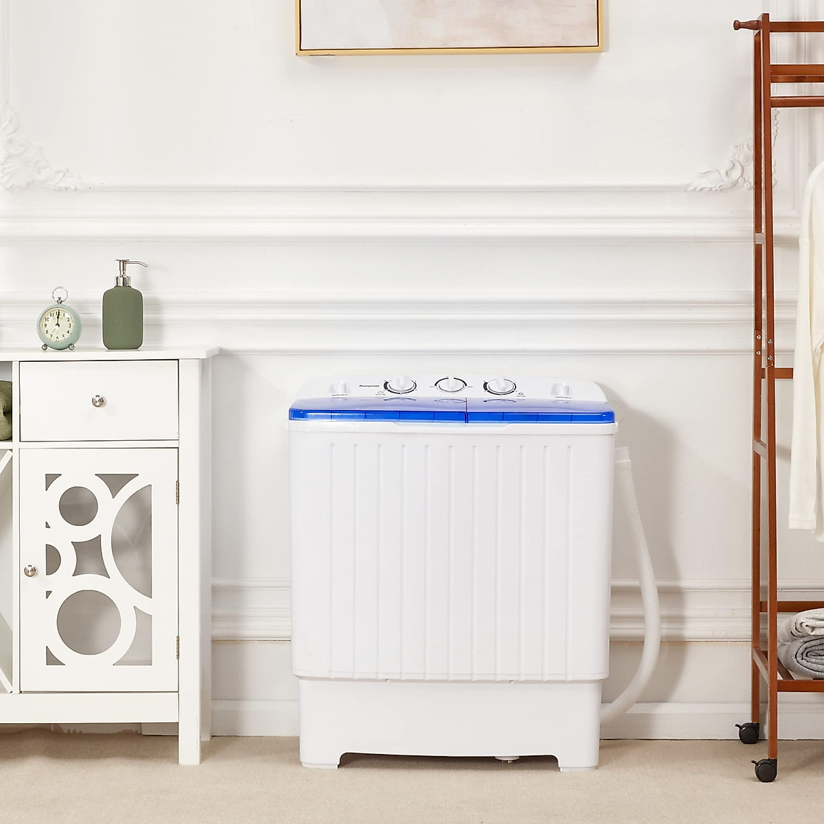 Spurgehom Mini Twin Tub Portable Washing Machine, 20 lbs Large Capacity Washer and Dryer Combo for RV Camping, Apartment, Dormitory, Home, Washing Machine for Students & Tenants，Blue & White