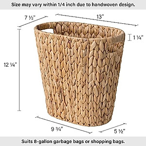StorageWorks Wicker Waste Basket, Wicker Trash Basket with Built-in Handles, Handwoven Water Hyacinth Trash Can, Wicker Garbage Can for Bedroom, Bathroom, 1 Pack