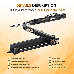 Saker Multi-function Scribing Tool- Construction Pencil- Aluminum Alloy Scribe Tool with Deep Hole Pencil,DIY Woodworking Scribe Gauge Scriber Line Maker Measuring Tool,Multifunctional Tools