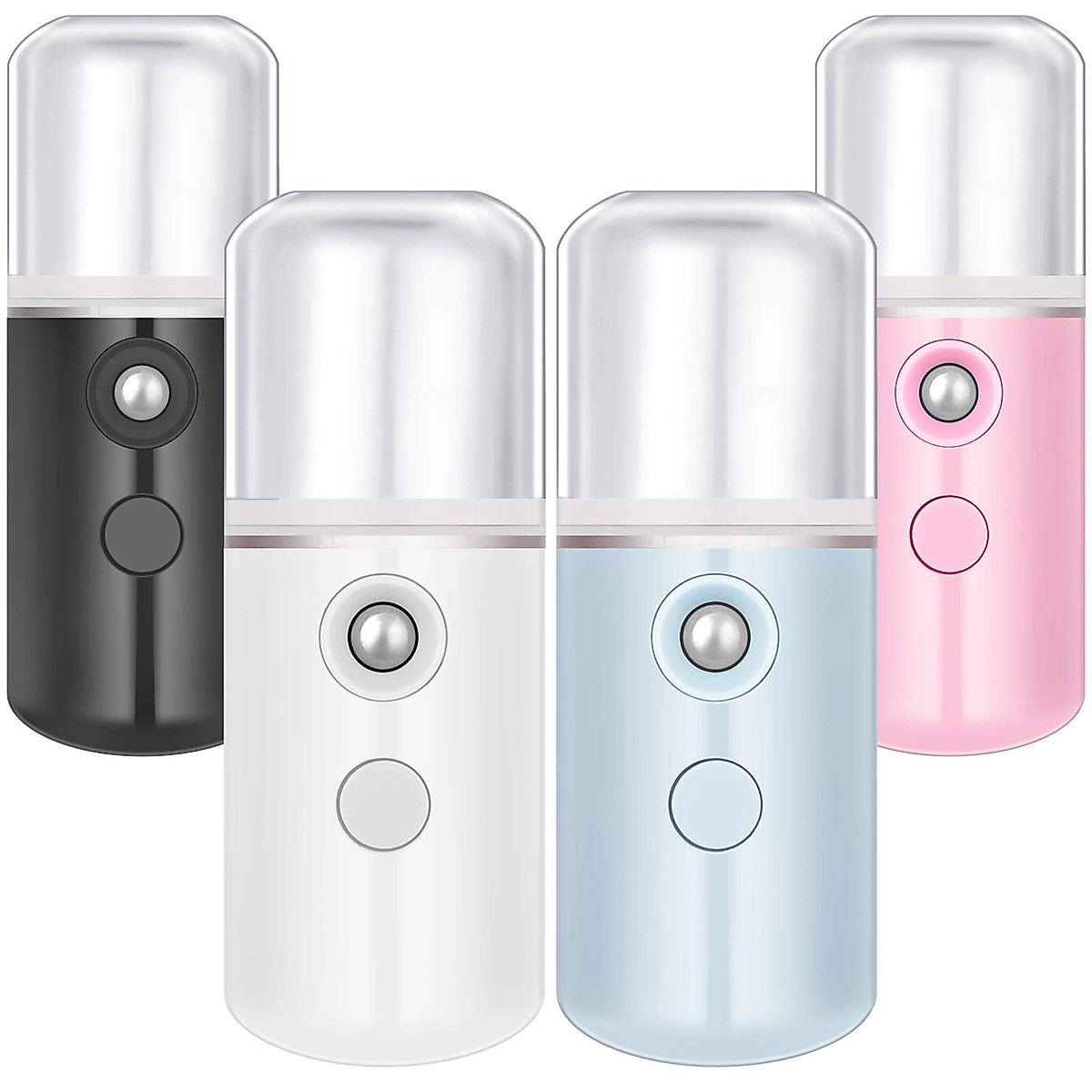 Mudder 4 Pcs Nano Facial Mister Handy Nano Mist Sprayer 30ml Visual Water Tank Portable Face Steamer Mini USB Mister for Lash Extensions, Skin Care, Makeup(White, Light Pink, Blue, Pink)